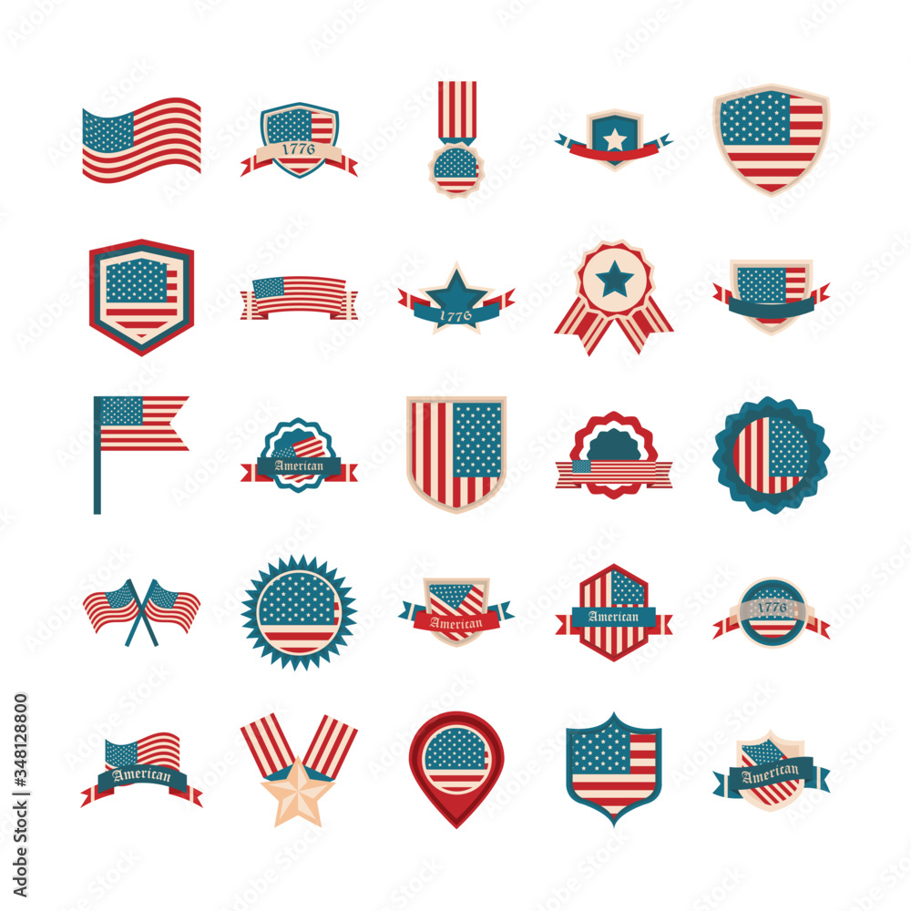 happy independence day, american flag national freedom patriotism icons ...