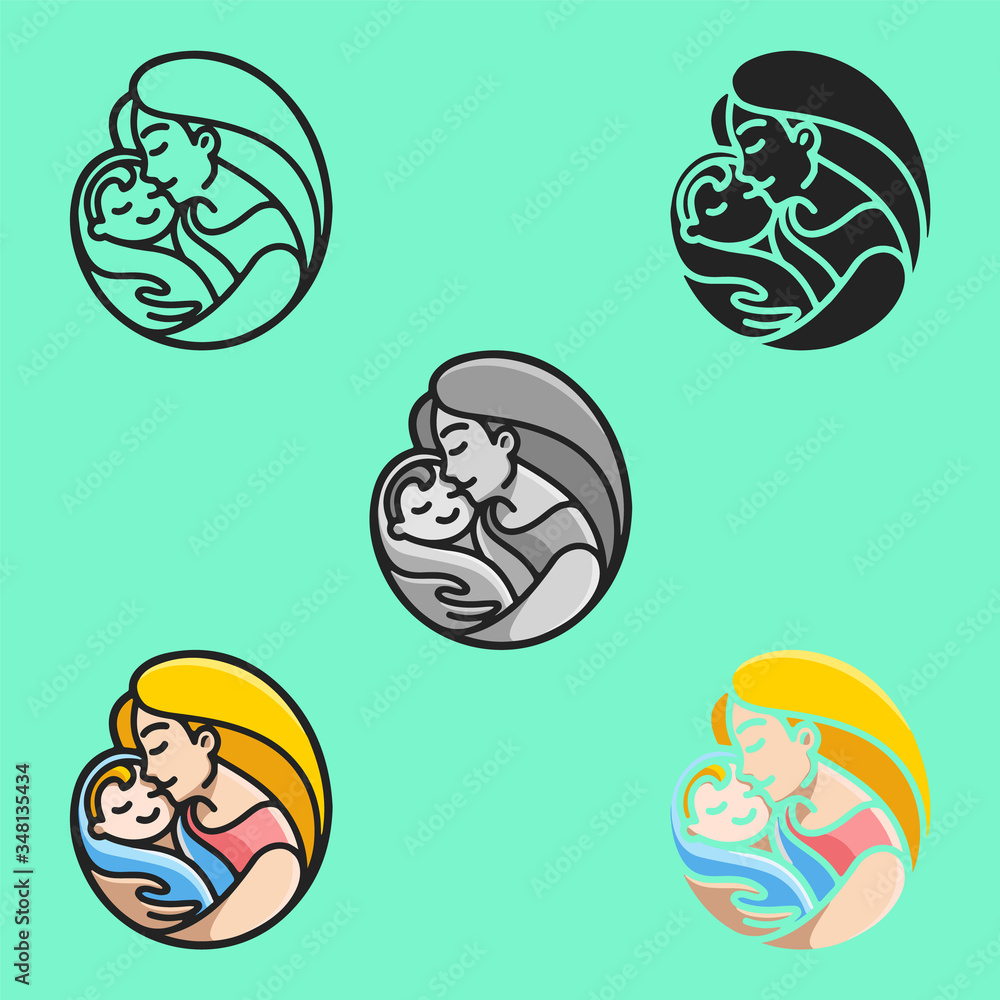 Mother holding a little baby. Concept logo for orphanage, adoption ...
