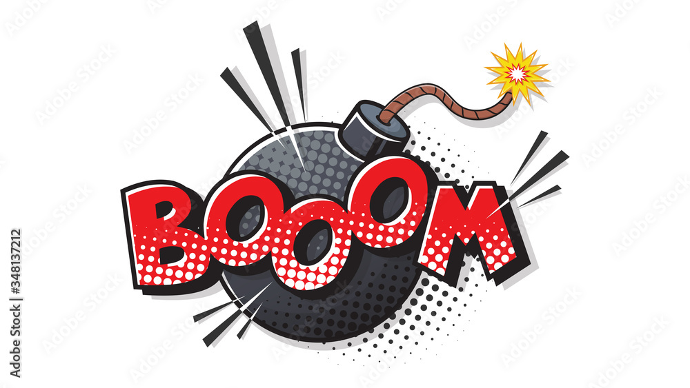 Boom expression text. Bomb bubble in pop art style. Comic Raster ...
