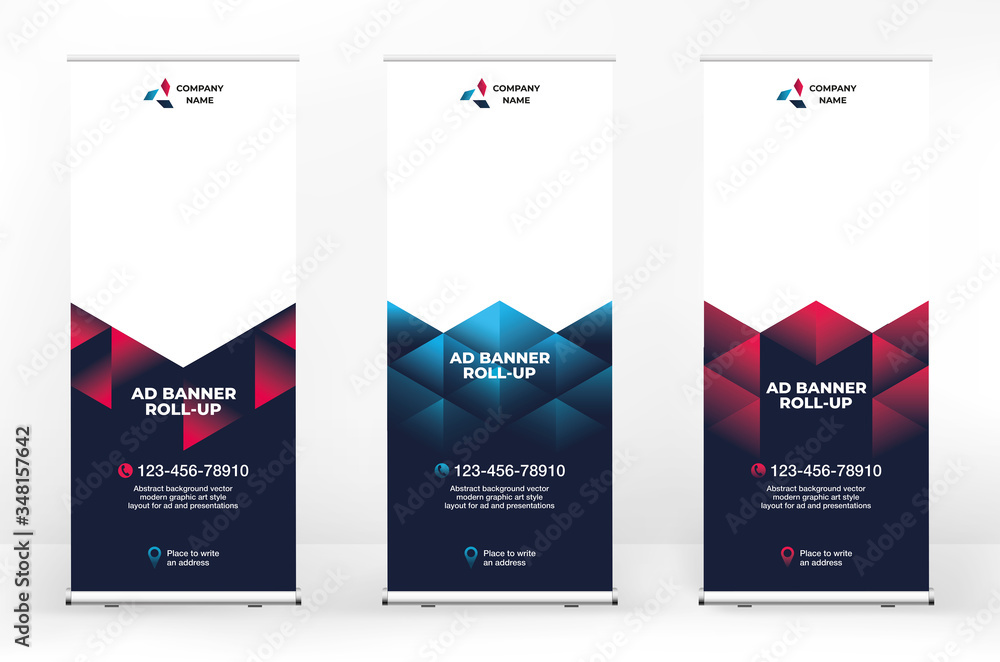 Set of roll-up banner designs with abstract geometric background ...