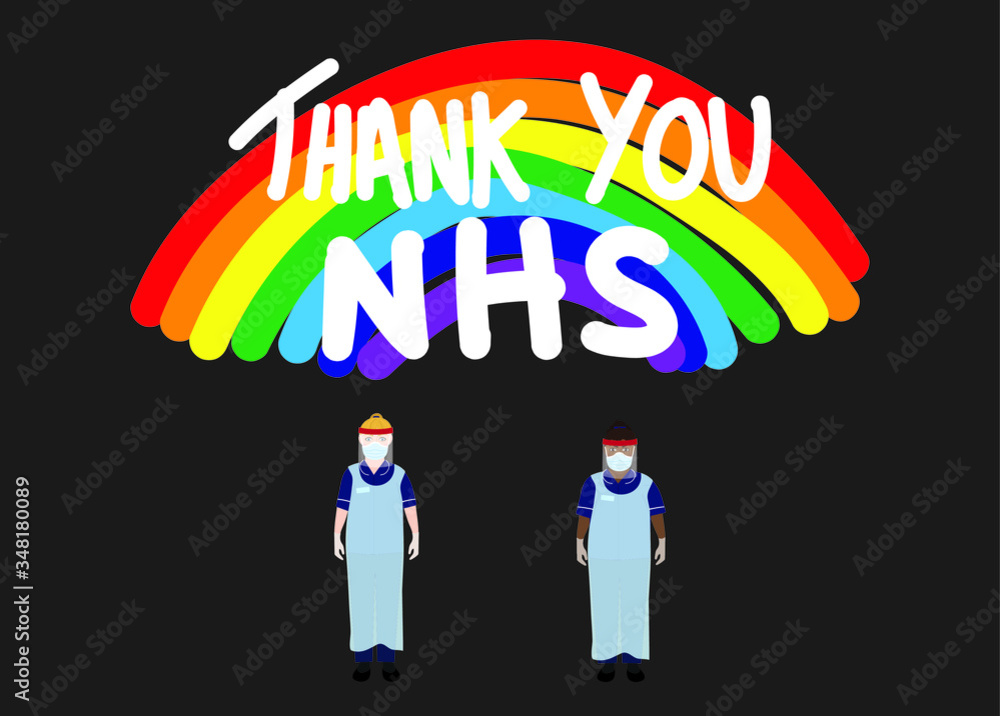Thank you NHS rainbow vector with nurses wearing personal protective ...
