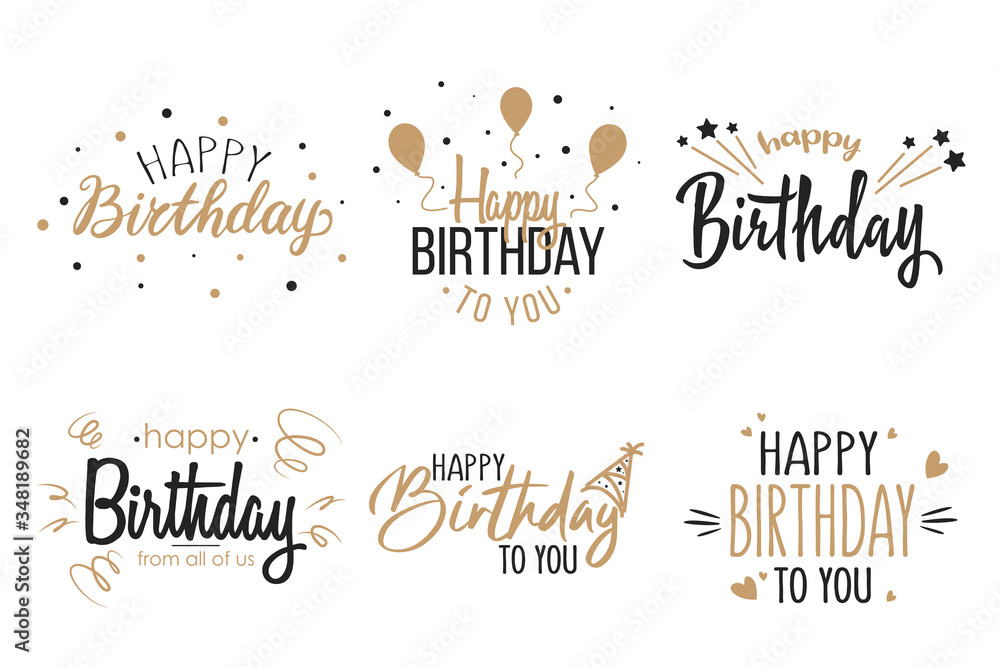 Greeting birthday party calligraphy flat icon collection. Isolated ...