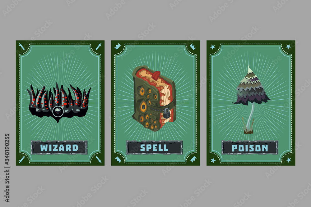 Card game collection. Fantasy ui kit with magic items. User interface ...