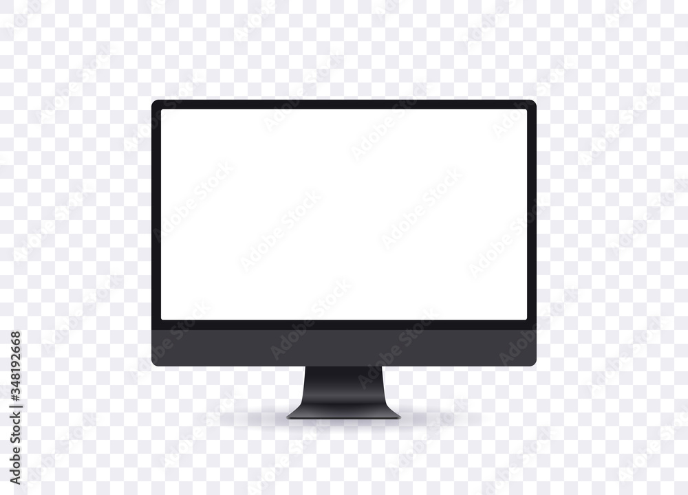 Realistic computer screen, grey thin frame monitor mockup in modern ...