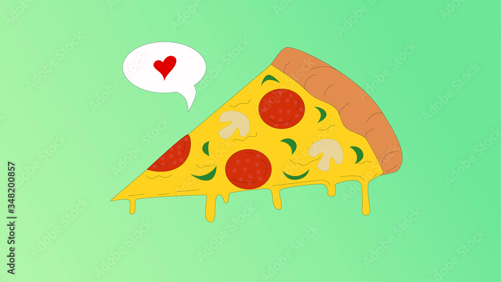 Cute illustration of piece of pizza with heart. Slice of pizza with ...