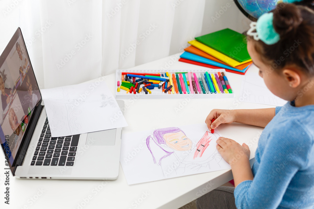 back to school. Online education. smart school girl in classroom ...