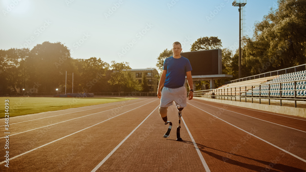 Athletic Disabled Fit Man with Prosthetic Running Blades is Posing ...