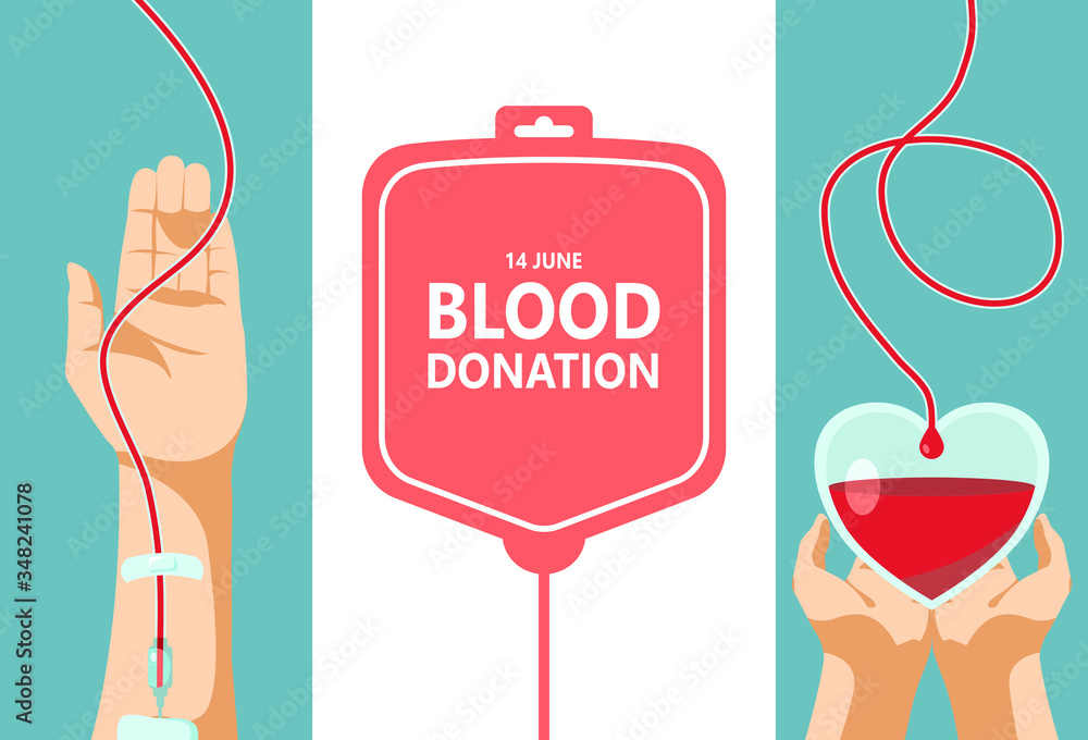 Blood donation day. Give life to be a hero. The donor arm is delivering ...