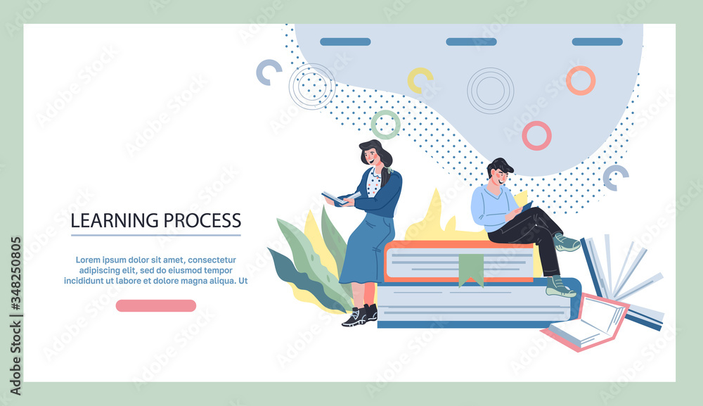 Website banner template depicting learning process on online courses ...