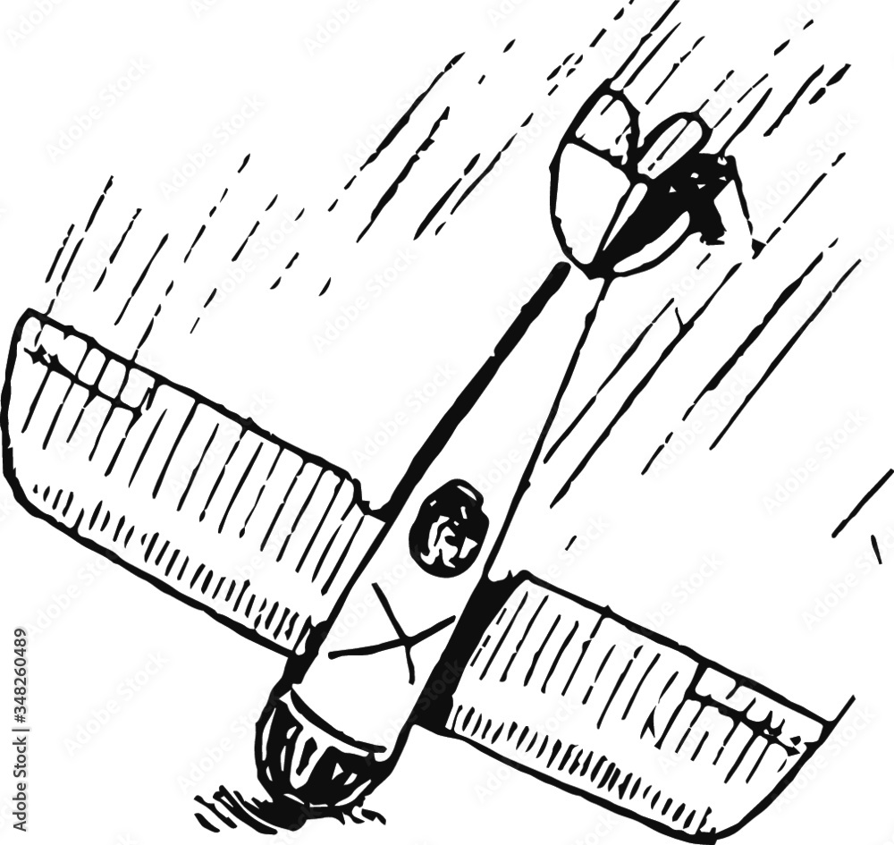 Falling war plane, Vector Sketch of a 19th century engraving Stock ...