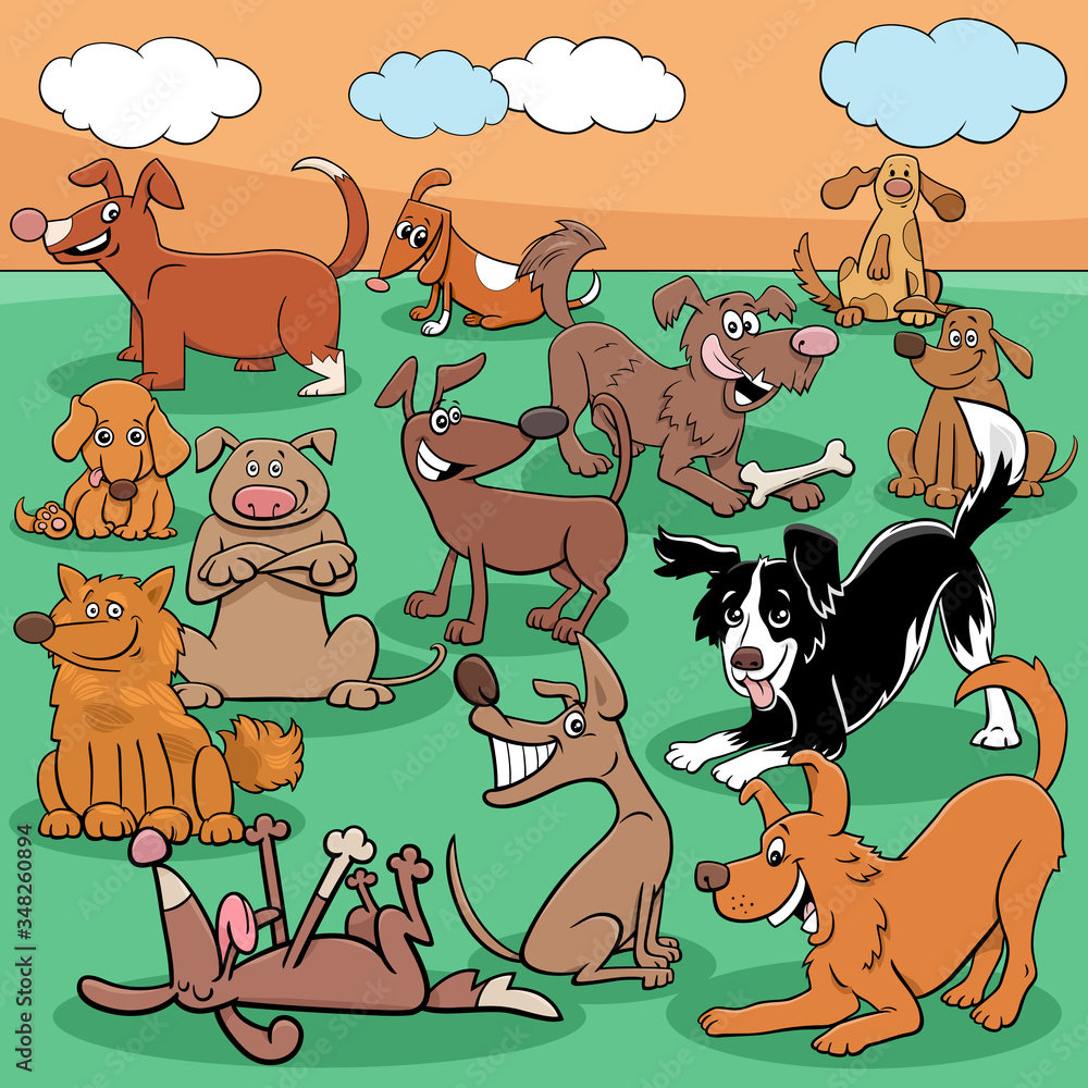 cartoon dogs and puppies comic characters group Stock Vector | Adobe Stock