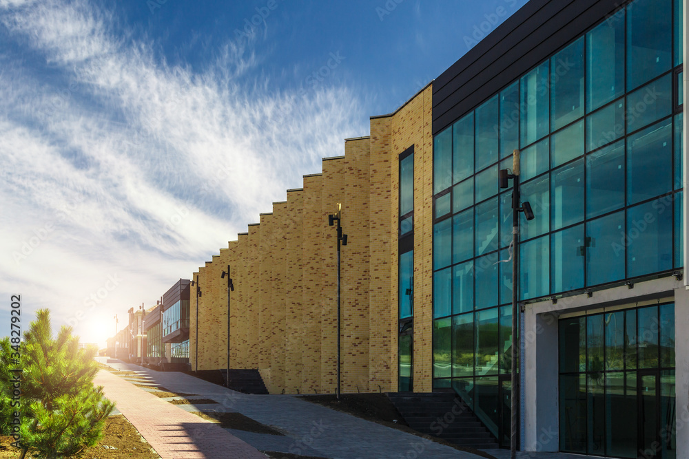 Construction site background. Hoisting cranes and new multi-storey ...