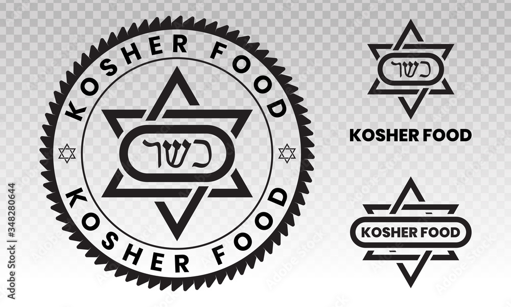 Kosher certification foods stamp, label, sticker or flat icons for apps ...
