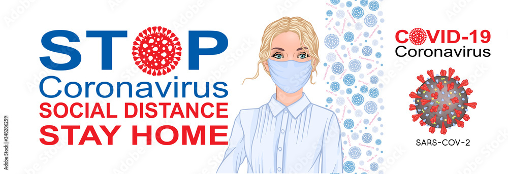 Stop coronavirus poster. Corona virus disease covid-19 sign with women ...