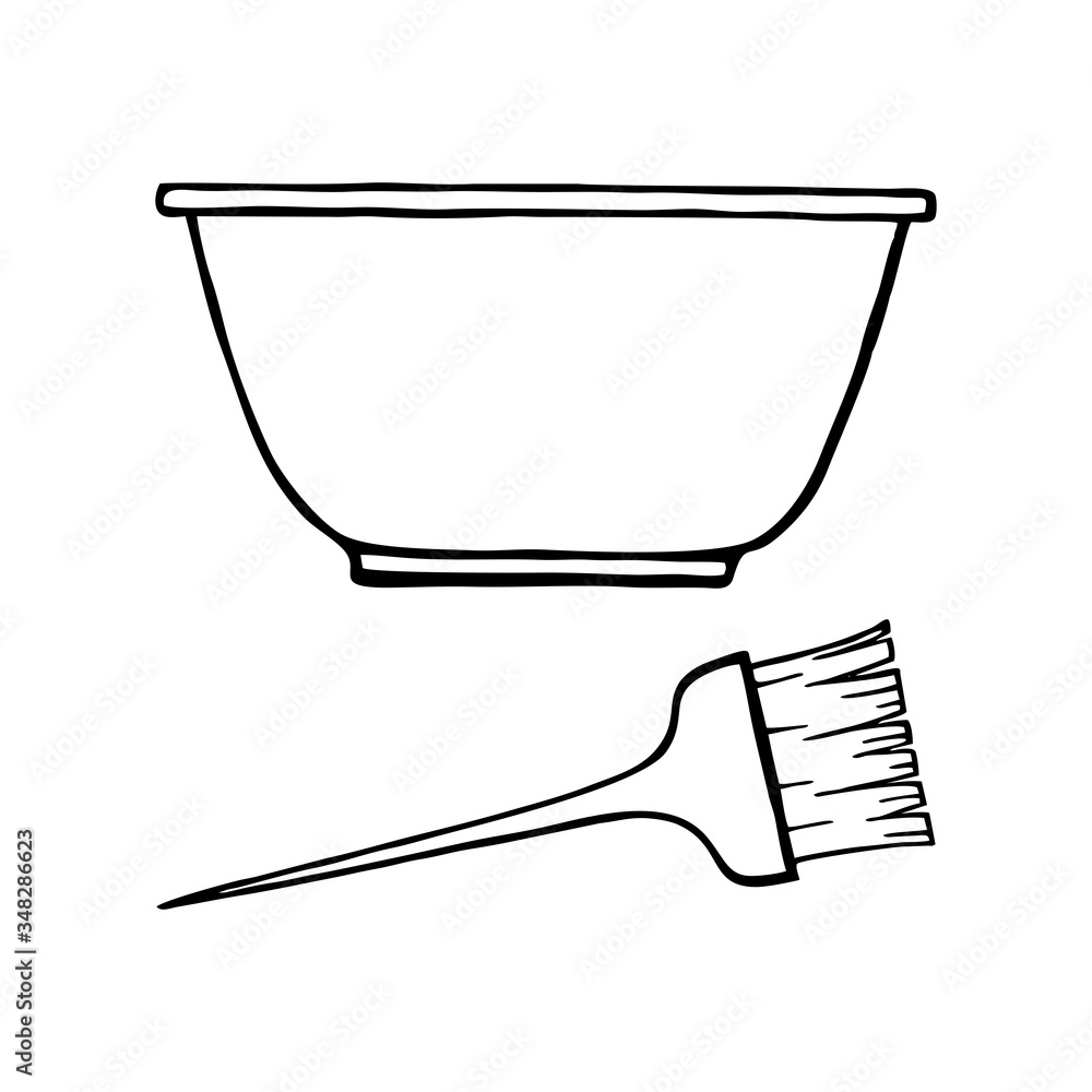 LINEAR DRAWING OF A BOWL AND BONE FOR HAIR COLORING HAIR IN THE STYLE ...