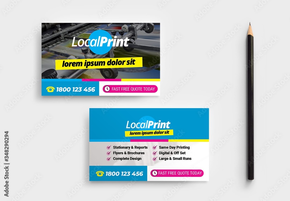 Print Shop Business Card Layout Stock Template | Adobe Stock