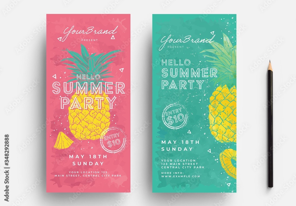 Minimal Summer Flyer Layout with Pineapple Illustrations Stock Template ...