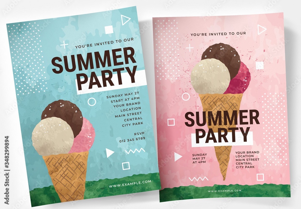 Ice Cream Flyer Layout in Blue and Pink Stock Template | Adobe Stock