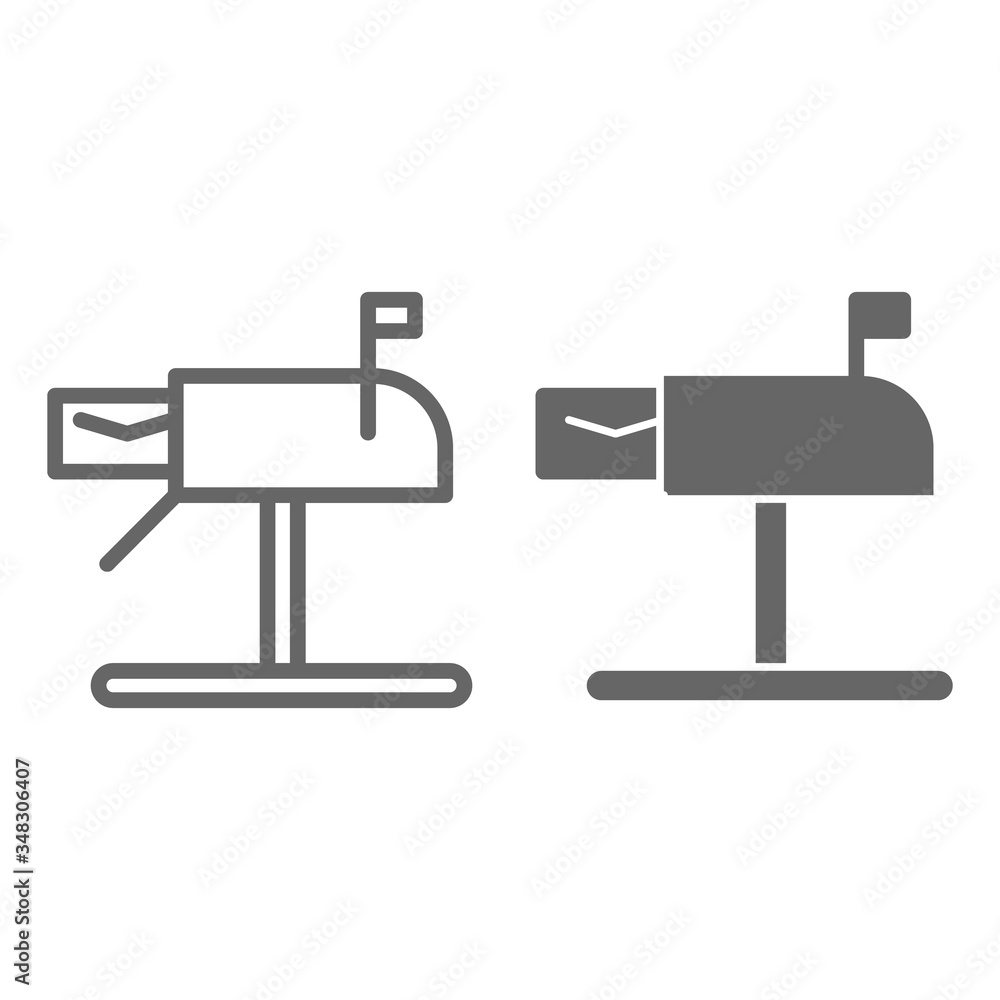 Letter in mailbox line and solid icon, delivery service symbol ...