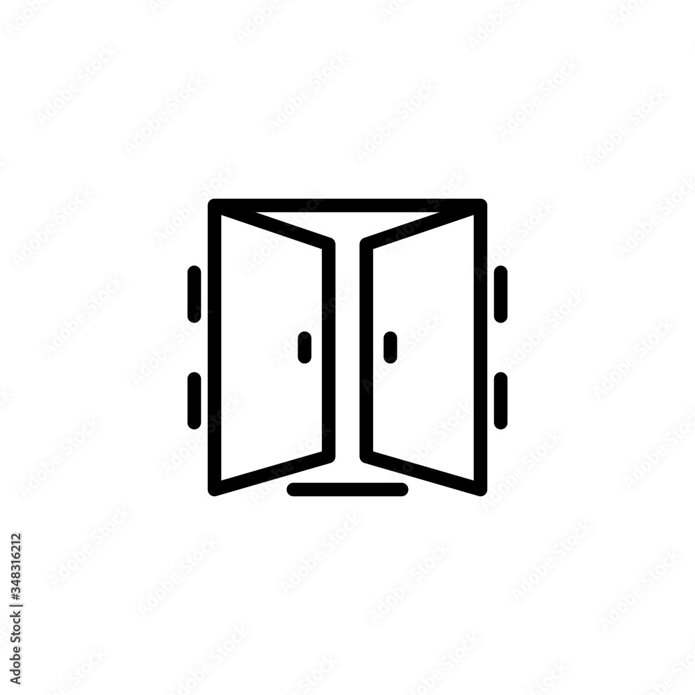 Open double door icon in line art style on white background, sign for ...