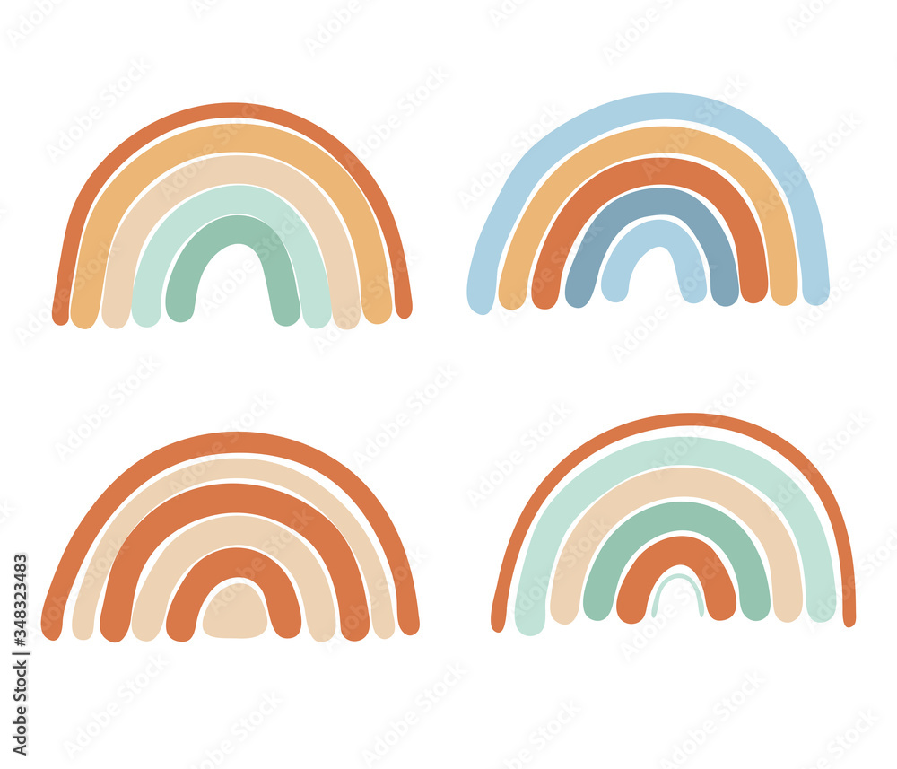 Collection of abstract simple rainbows in mint, blue and brown colors ...
