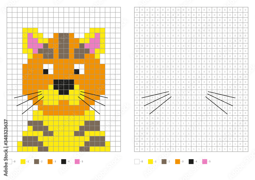 Kids coloring page, pixel coloring cartoon cat. Vector illustration ...