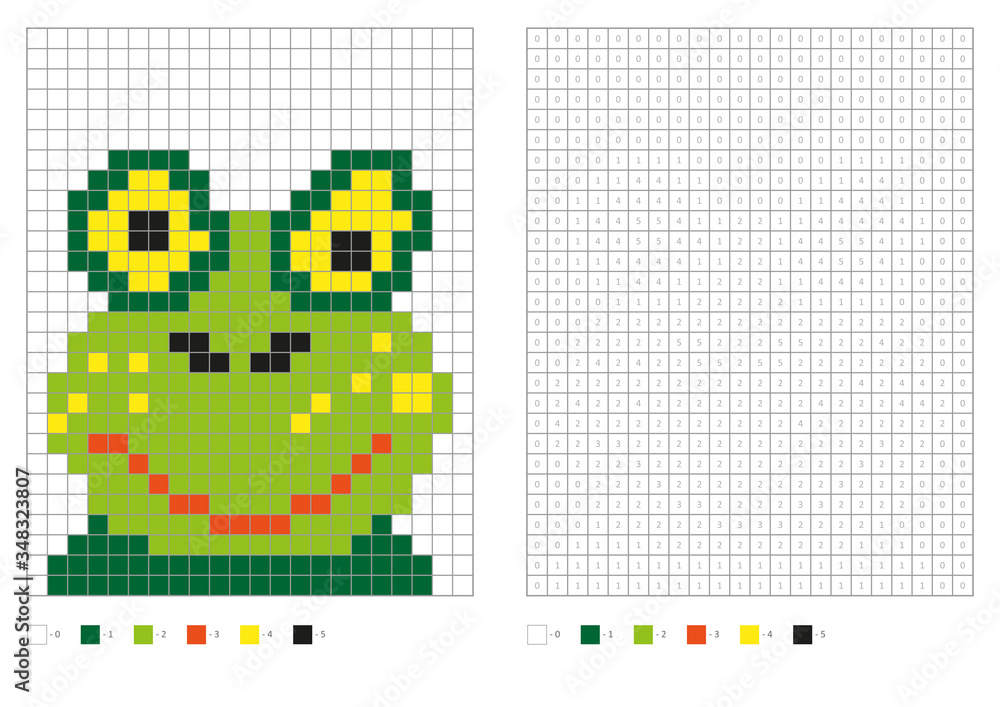 Kids coloring page, pixel coloring cartoon frog. Vector illustration ...