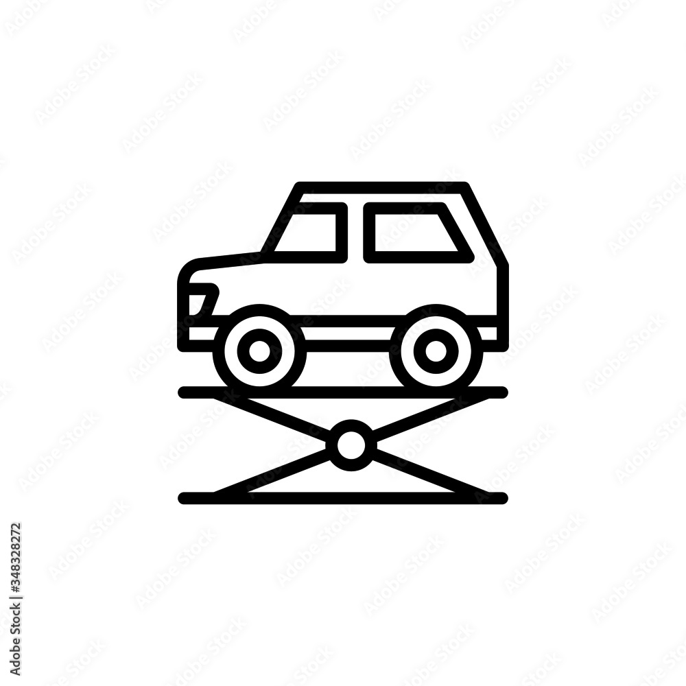 Car lift icon in outline style on white background, linear style sign ...