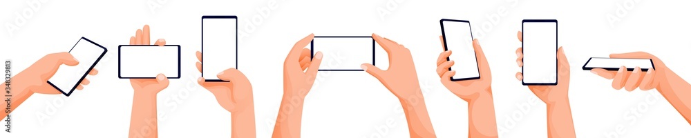 Human hands using smartphone. Phone with blank display. Mock up, app ...