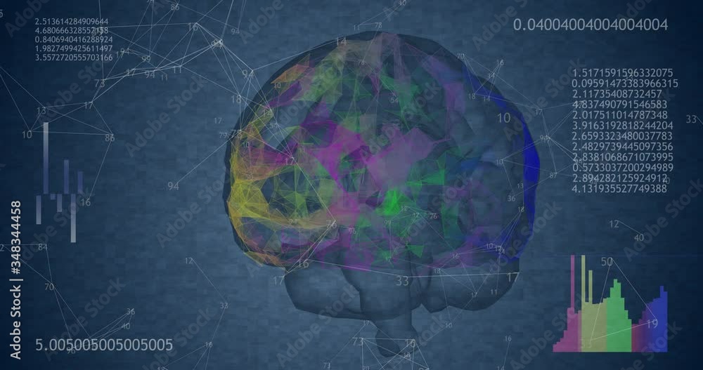 Rotating 360 low polygonal brain 3D model on blue background with ...