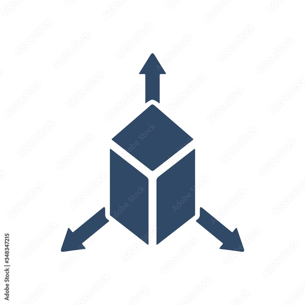 Cube with arrows out icon. Three dimension sign. 3d symbol. Flat icon ...