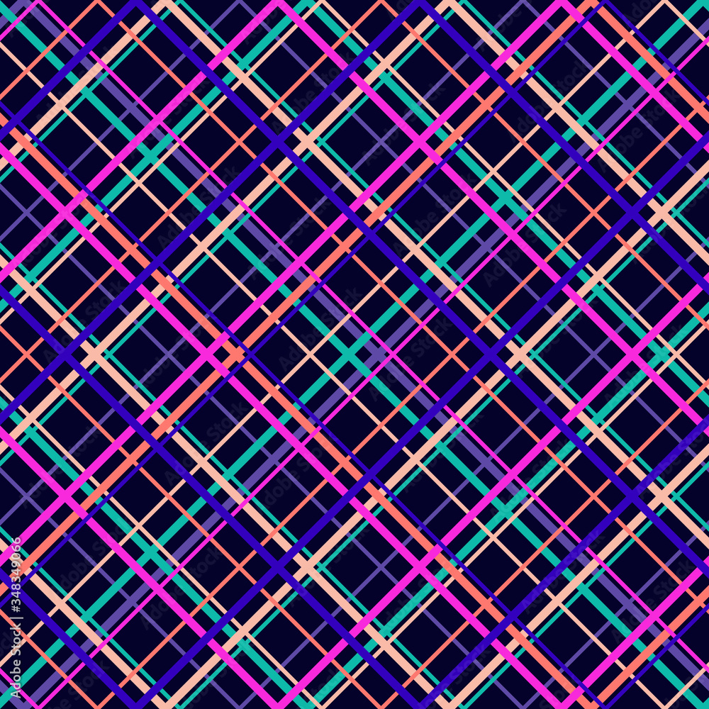 Vector seamless pattern with diagonal cross lines, stripes, square grid, lattice. Simple tartan ...