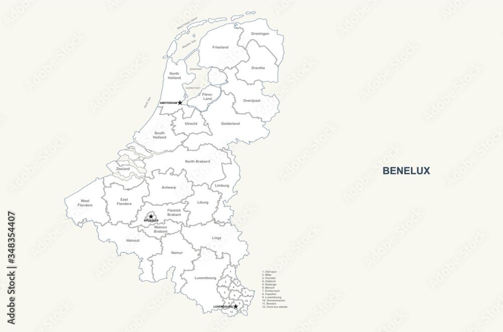 BENELUX map. vector benelux map in european countries. netherlands ...