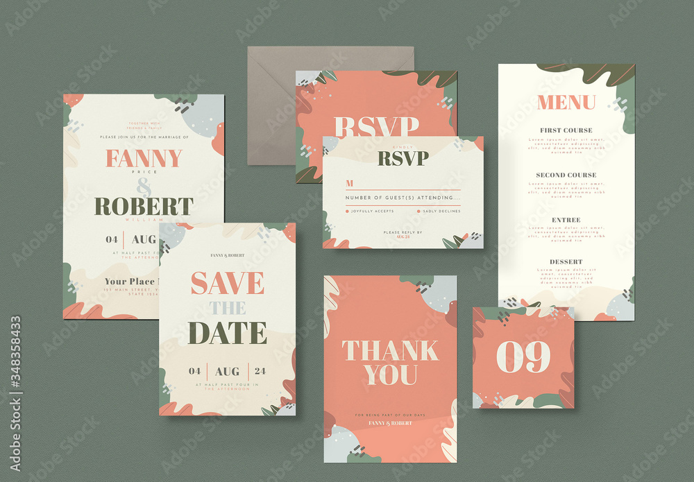 Floral Wedding Invitation Suite Layout Stock Template | Adobe Stock