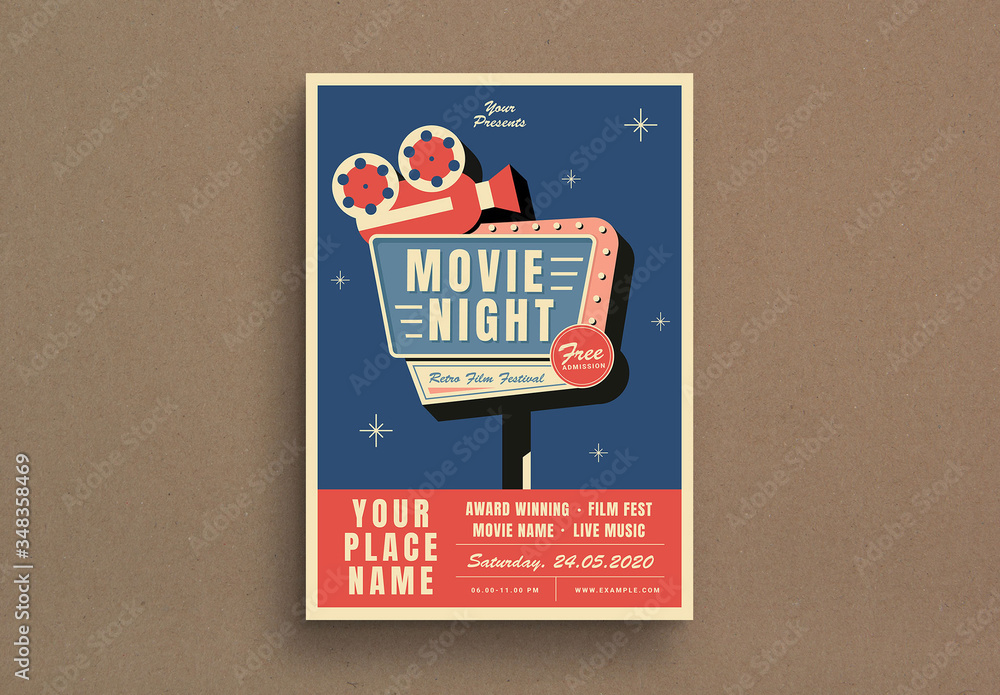 Movie Night Event Flyer Layout Stock Template | Adobe Stock
