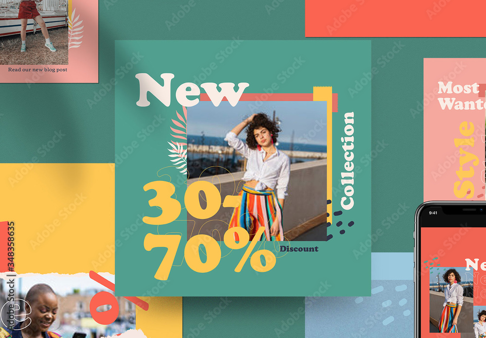 Retro Social Media Post Layout Stock Template | Adobe Stock