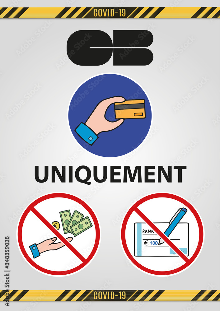 affiche pour le paiement uniquement en carte bleue "CB" pas d'espèce ni ...