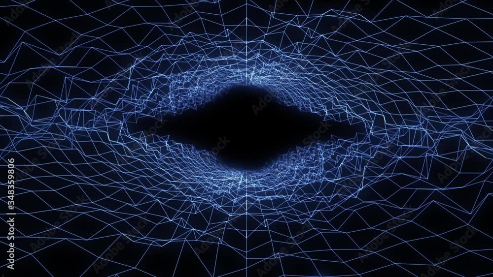 4K Animation of retro music background. VJ 3D Wireframe tunnel on black ...