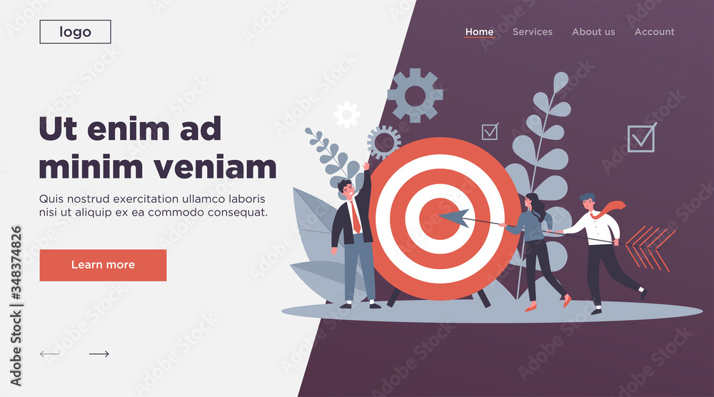 Businesspeople driving arrow to goal. Successful professional team ...