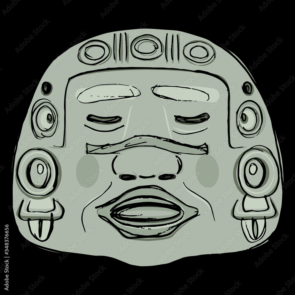 Isolated vector illustration. Ancient Olmec jade mask. Native American ...
