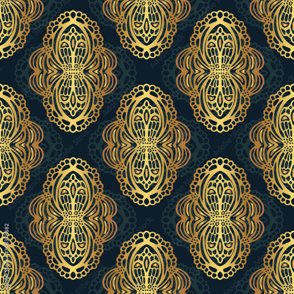 Gold forest green foil medallion texture seamless background. Metallic ...