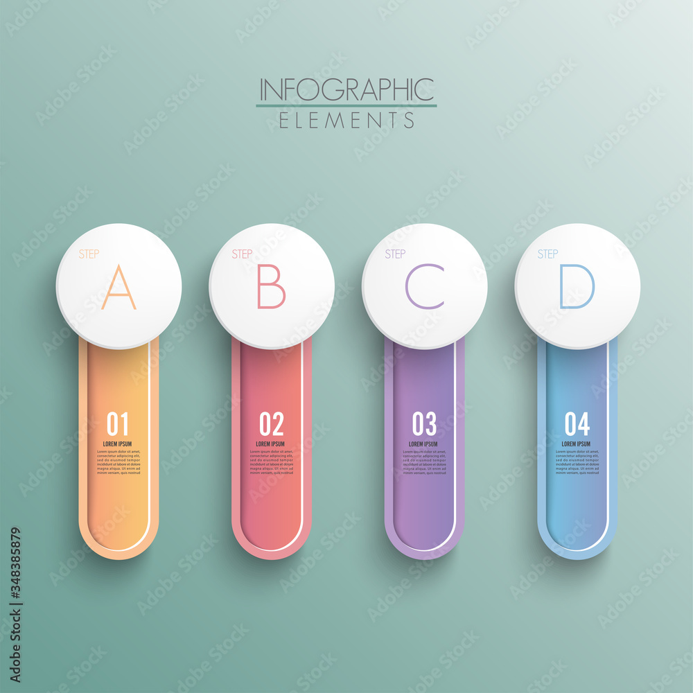 Flowchart with 4 round paper white elements connected to main circle ...