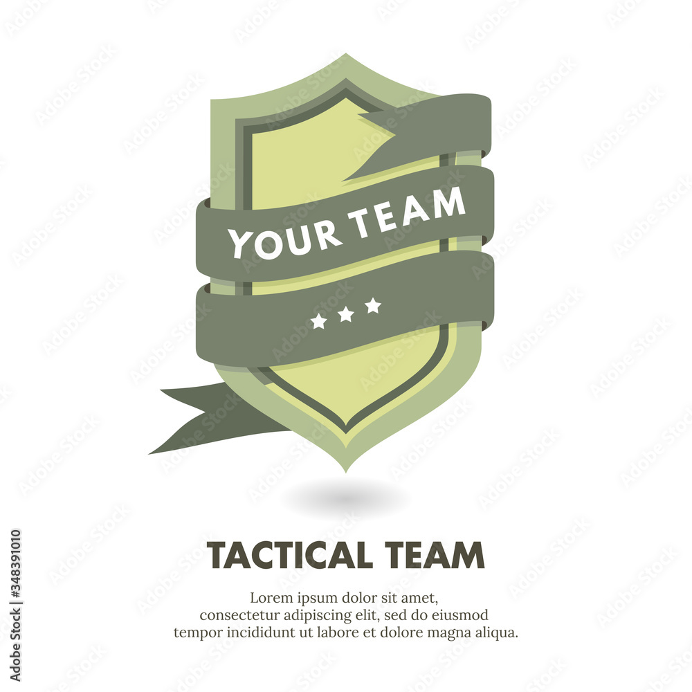 Vector illustration of a shield logo wrapped in a ribbon. Suitable for ...