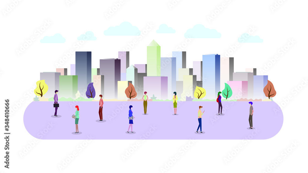 People keep distance from each other and wearing face mask prevention ...