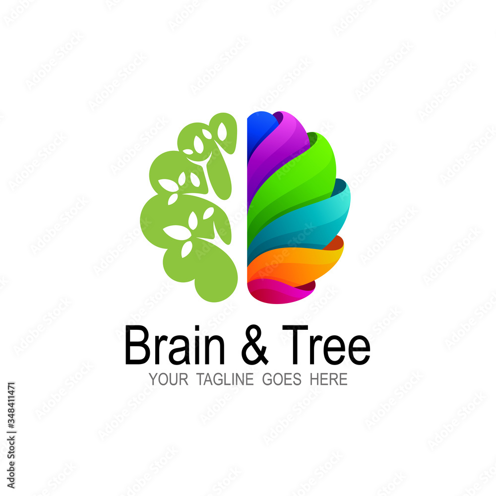 Brain tree illustration with typography, Brain with tree logo design ...