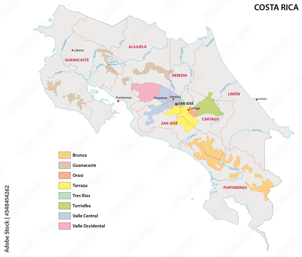 Map Of The Coffee Growing Regions Of Costa Rica Stock, 41% OFF