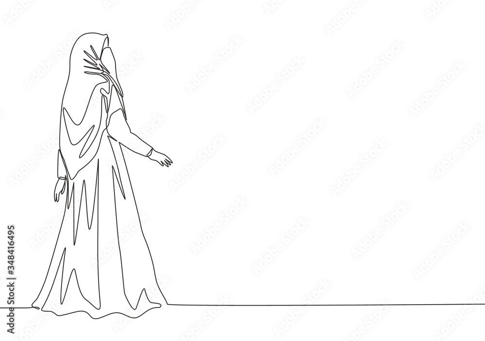 One single line drawing of young beauty saudi arabian muslimah wearing ...