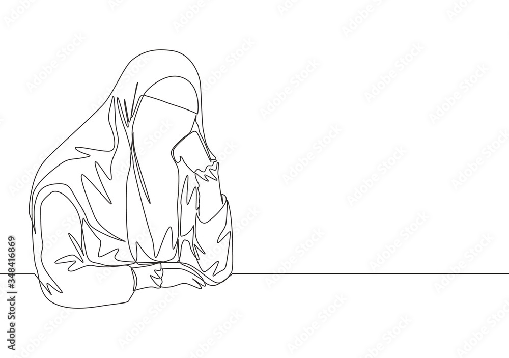 Single continuous line drawing of young pretty saudi arabian muslimah ...