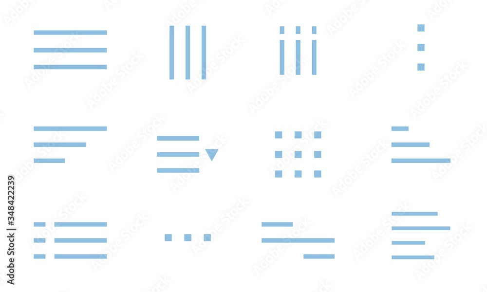 Minimal hamburger menu blue buttons set. UI design icons collection ...