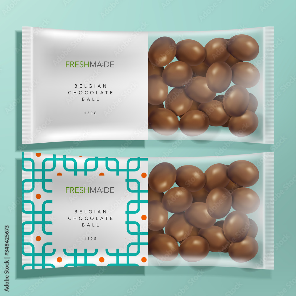 Vector Semi Transparent Food & Snack Packet Packaging with Geometric ...